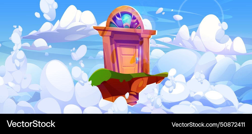 Fantasy front door way in sky with white clouds Vector Image