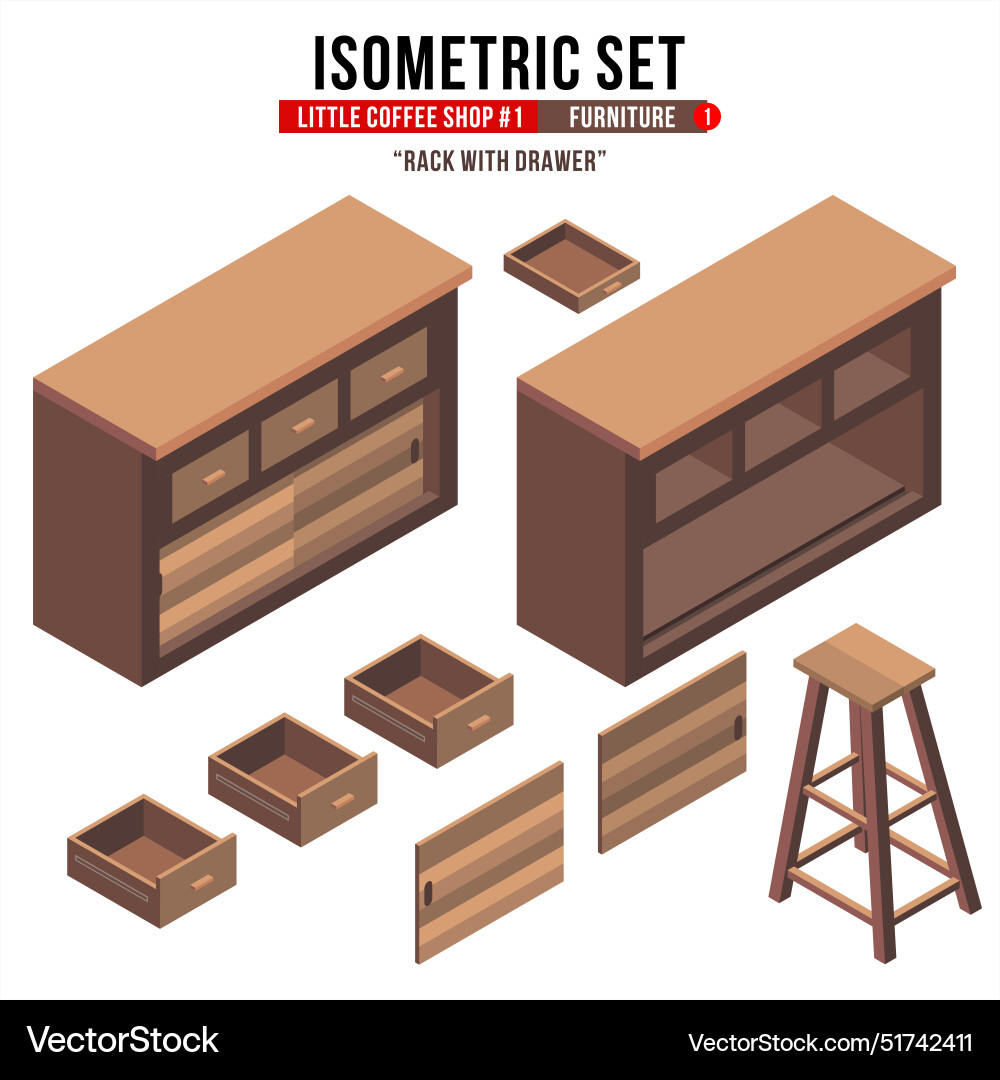 Isometric asset - rack with drawer Royalty Free Vector Image