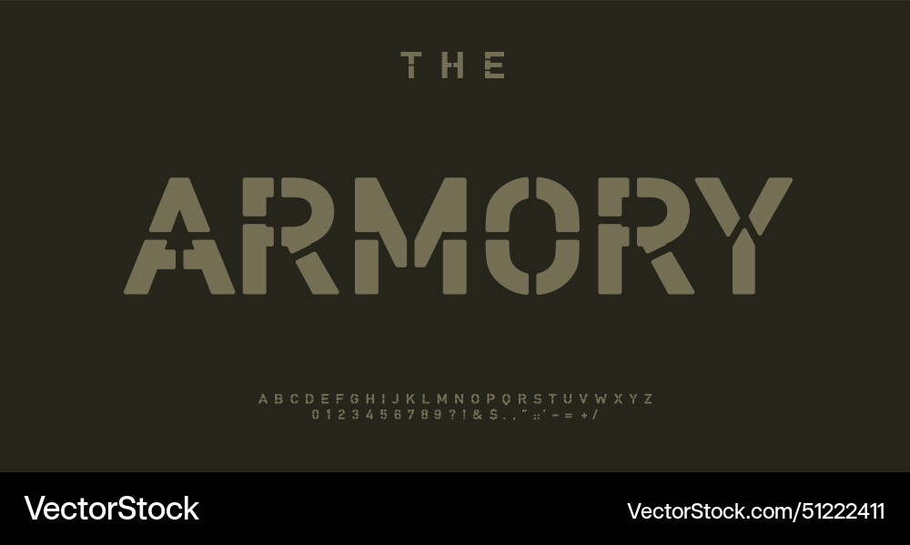 Military stencil alphabet armory letter set Vector Image