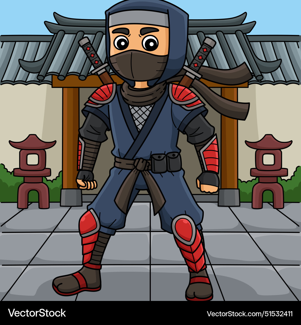 Ninja with armor colored cartoon Royalty Free Vector Image