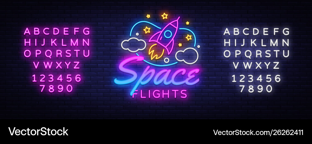 Space flights neon text sign Royalty Free Vector Image