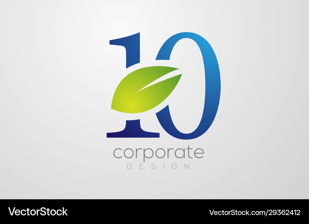 Green leaf number 10 ten logo icon design template