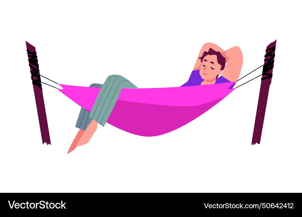 Person relaxing in pink hammock Royalty Free Vector Image