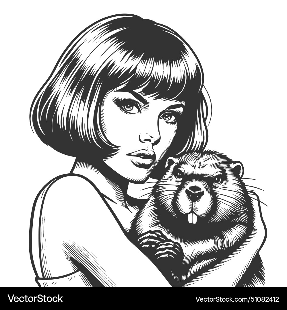 Pin-up girl beaver engraving Royalty Free Vector Image