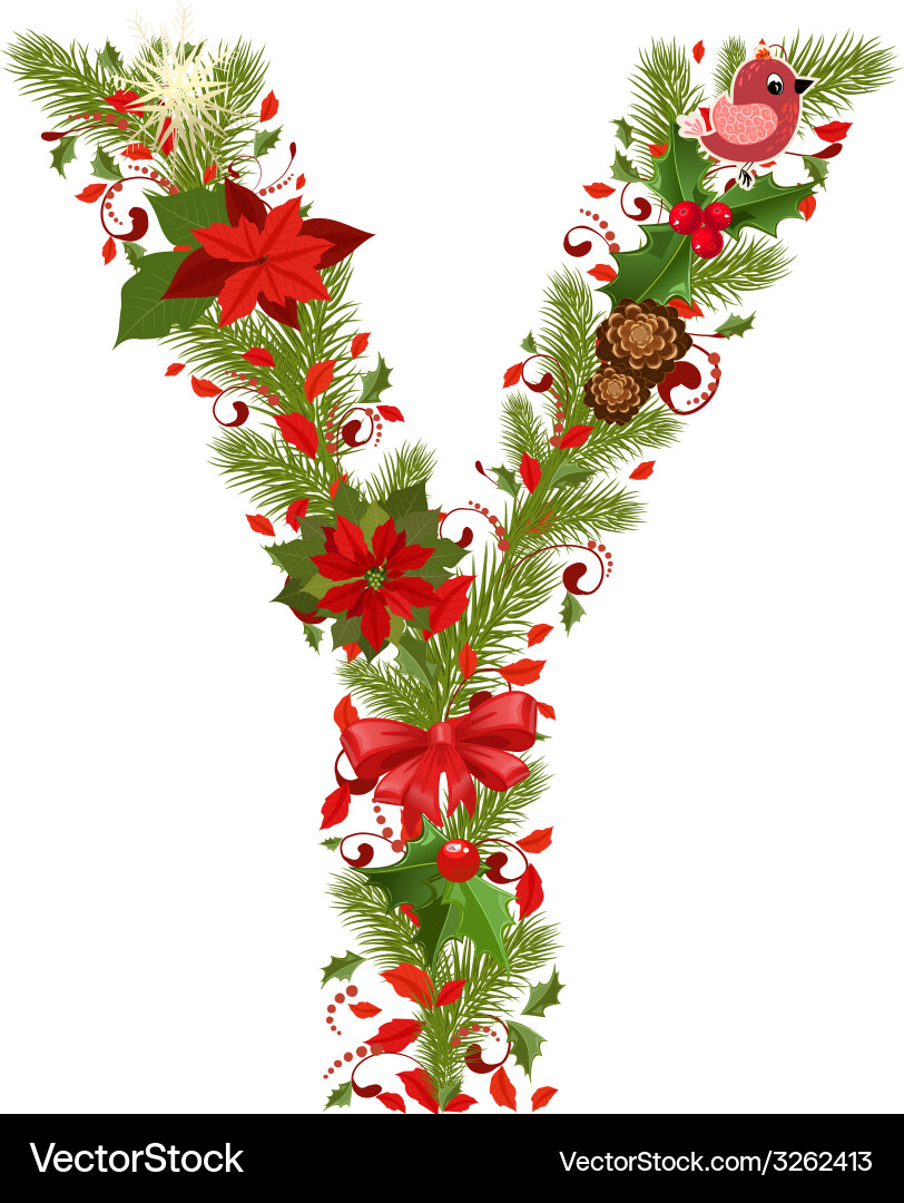 Christmas floral tree letter y Royalty Free Vector Image