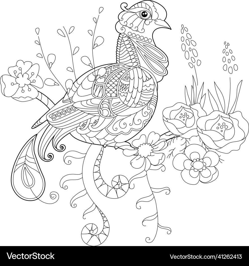 Contour linear for coloring book with paradise Vector Image
