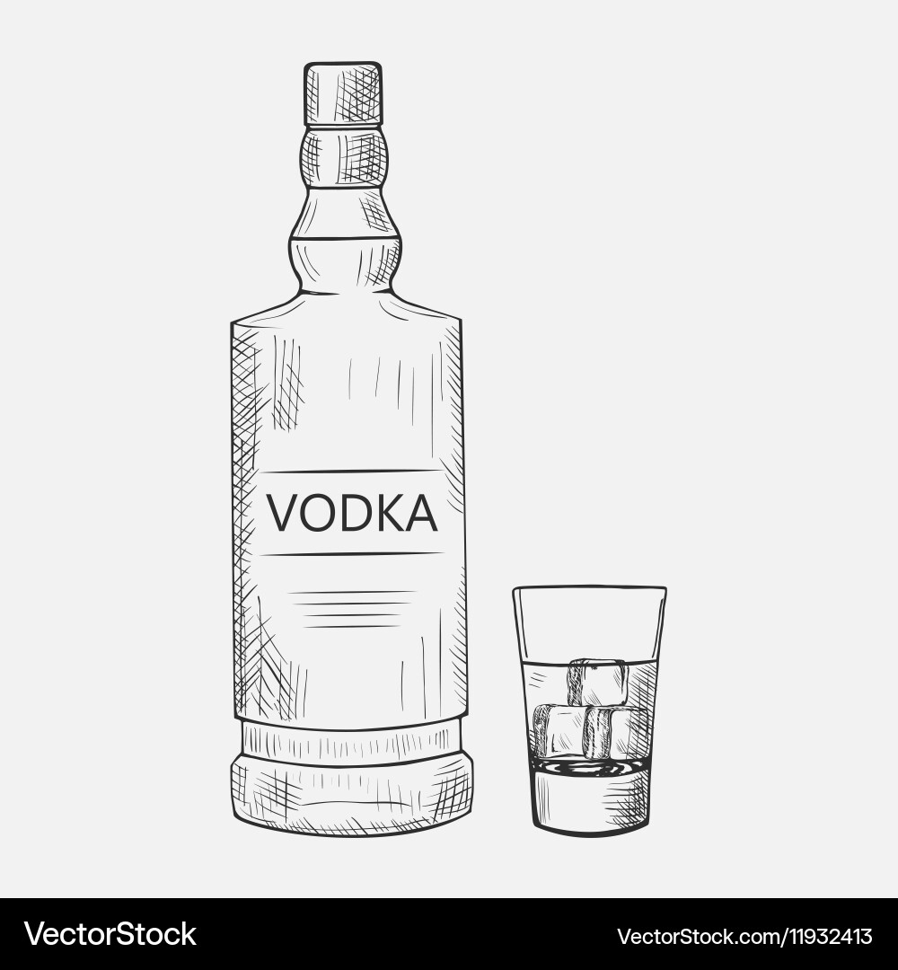 Hand Drawn Vodka Elements Set Royalty Free Vector Image