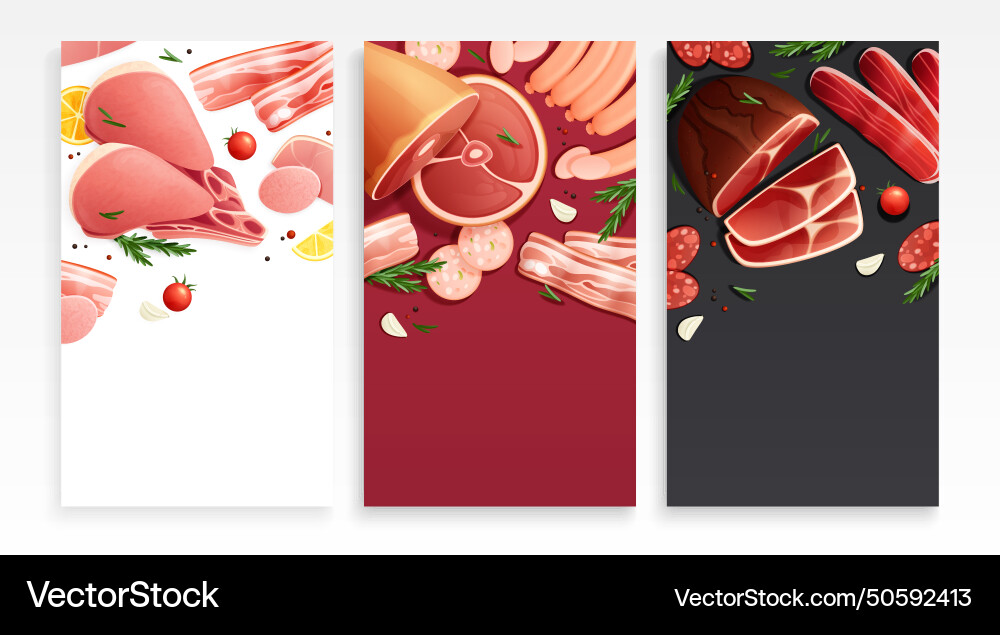 Meat products cards set Royalty Free Vector Image