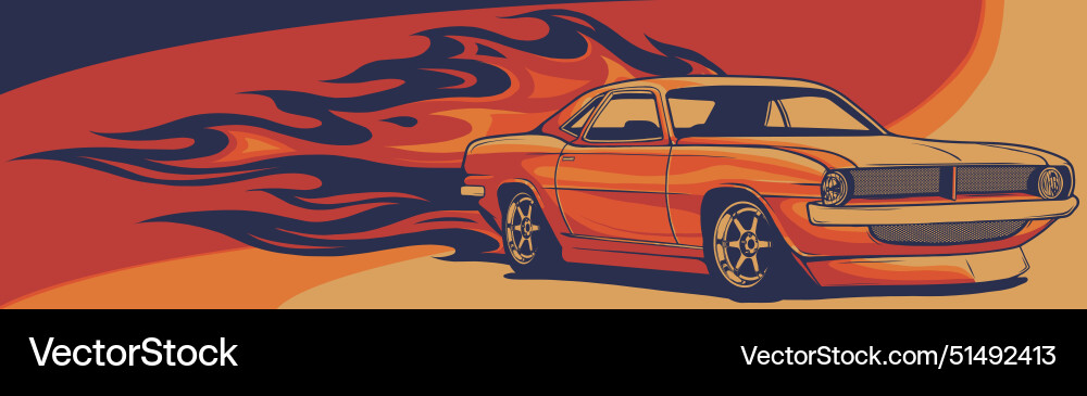 Muscle car with flames Royalty Free Vector Image