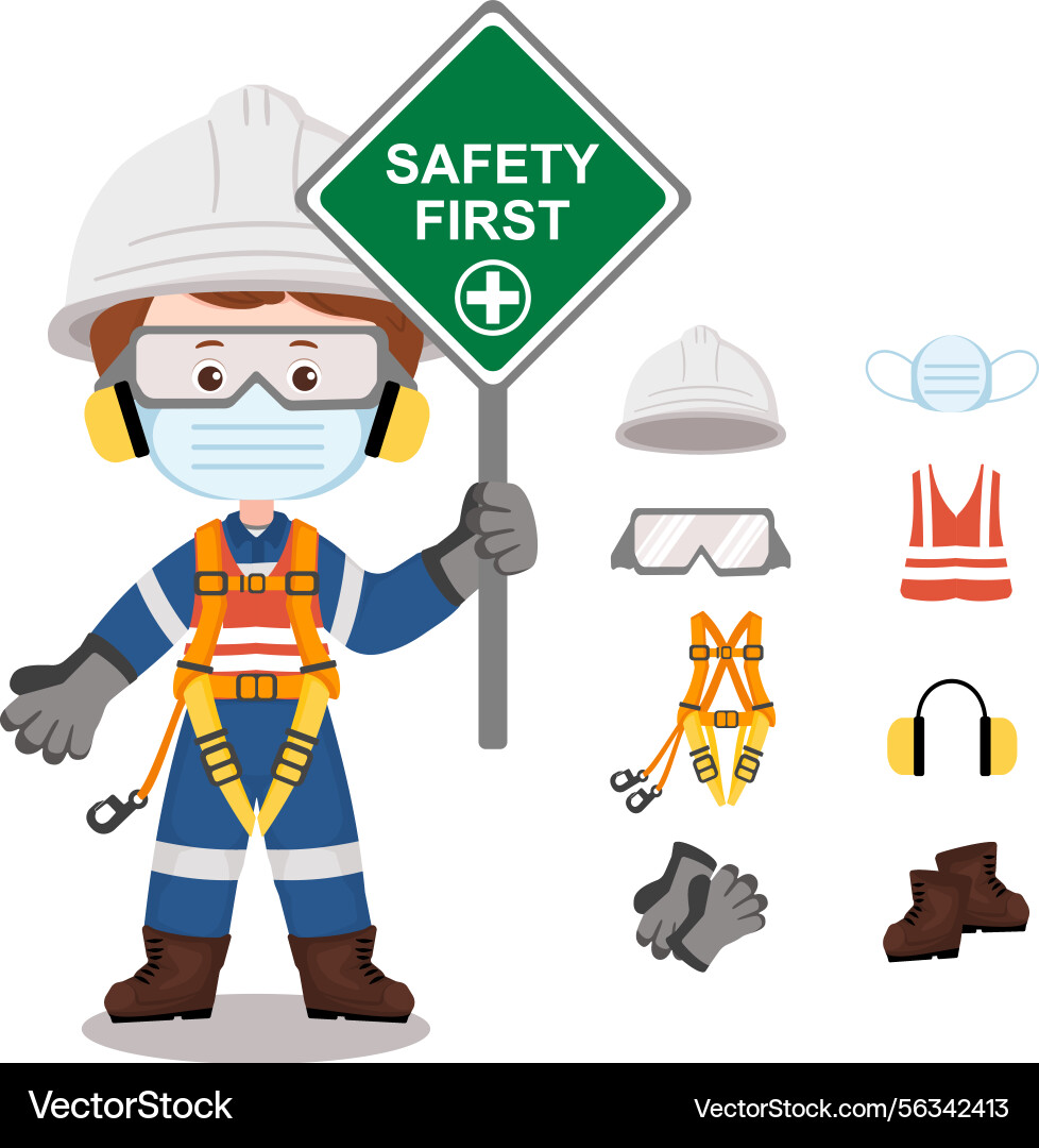 Worker with full ppe and safety equipment set Vector Image