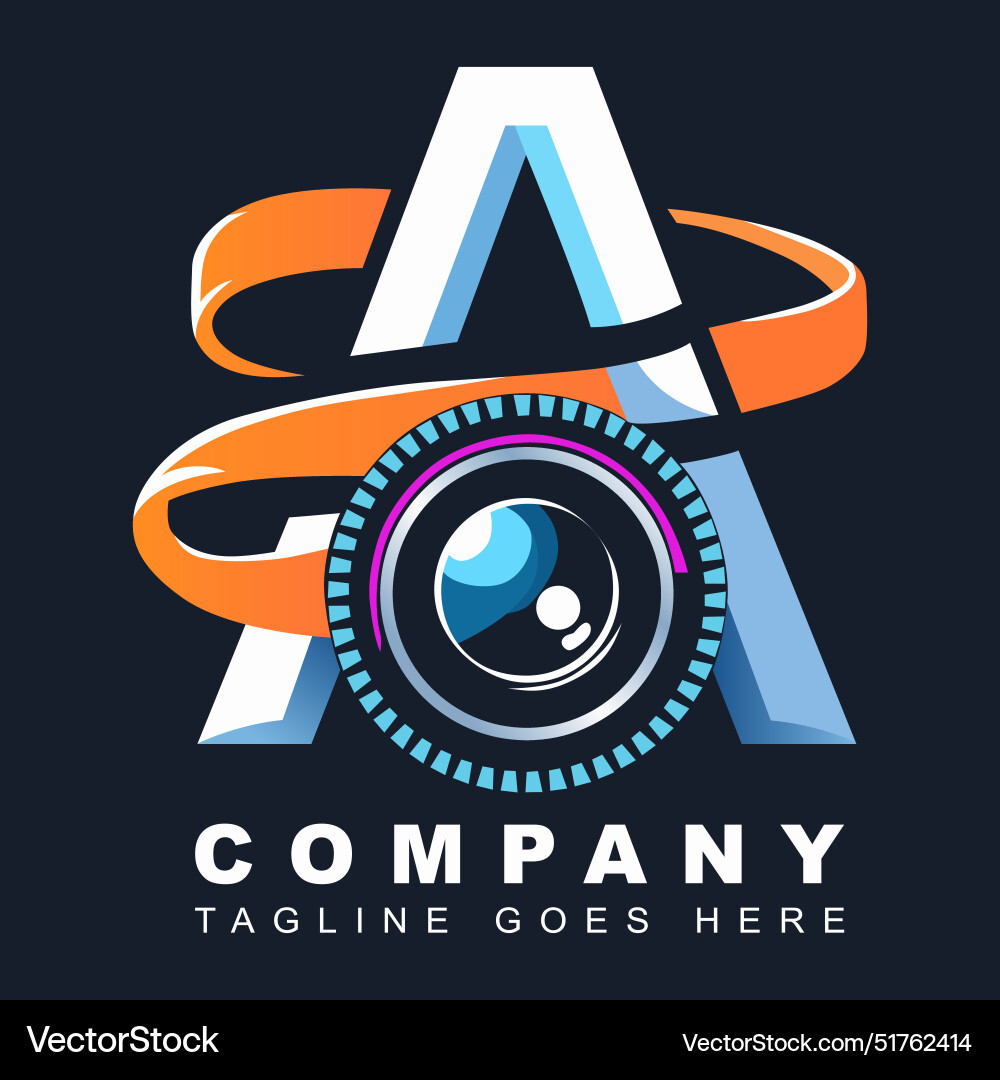 A letter logo with a camera lens Royalty Free Vector Image