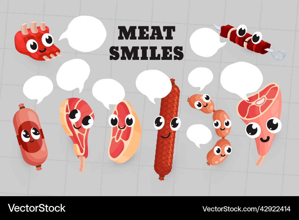 Meat Food Smileys with Dialogue Bubbles Royalty Free Vector