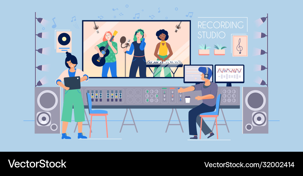 Record studio flat composition Royalty Free Vector Image