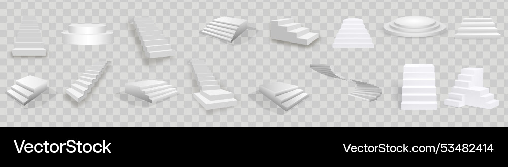 White stairs 3d staircases set isolated Royalty Free Vector