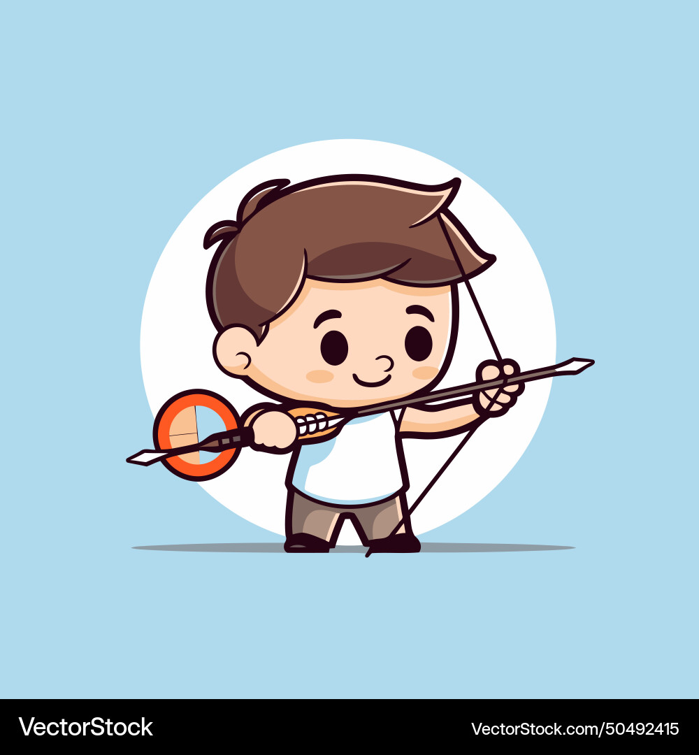Cute boy aiming with a bow and arrow Royalty Free Vector