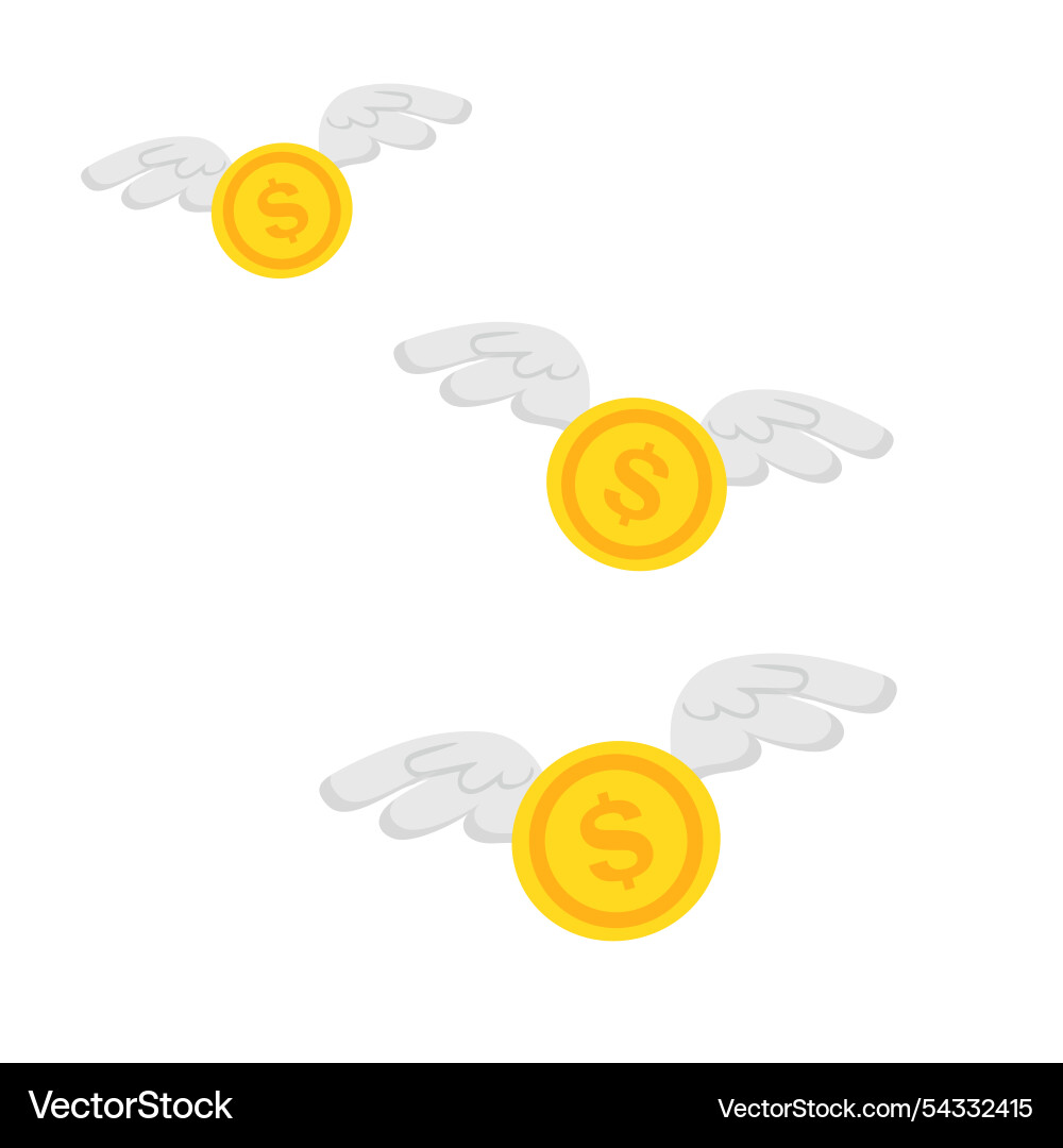 Flying golden coins with wings Royalty Free Vector Image