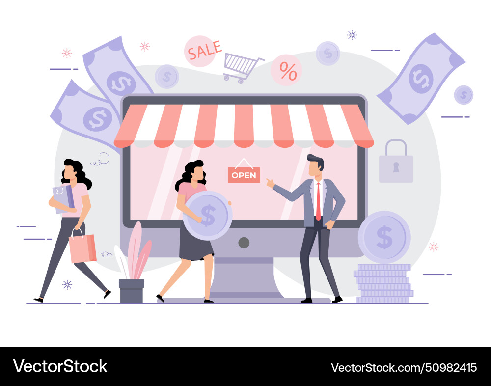 People doing online transaction Royalty Free Vector Image
