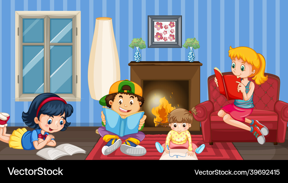Scene with children reading their book Royalty Free Vector