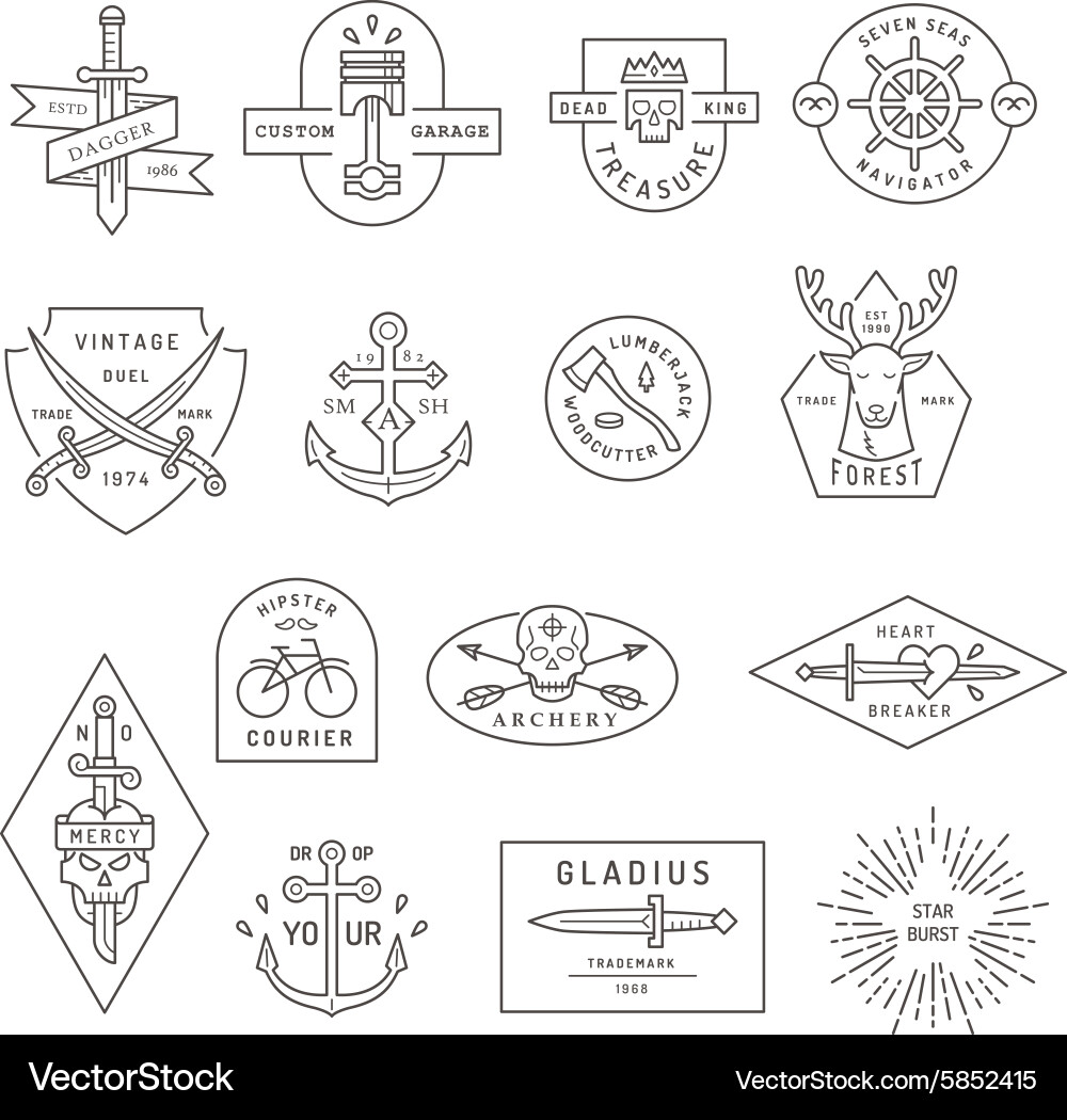 Vintage outline emblem and label design Royalty Free Vector
