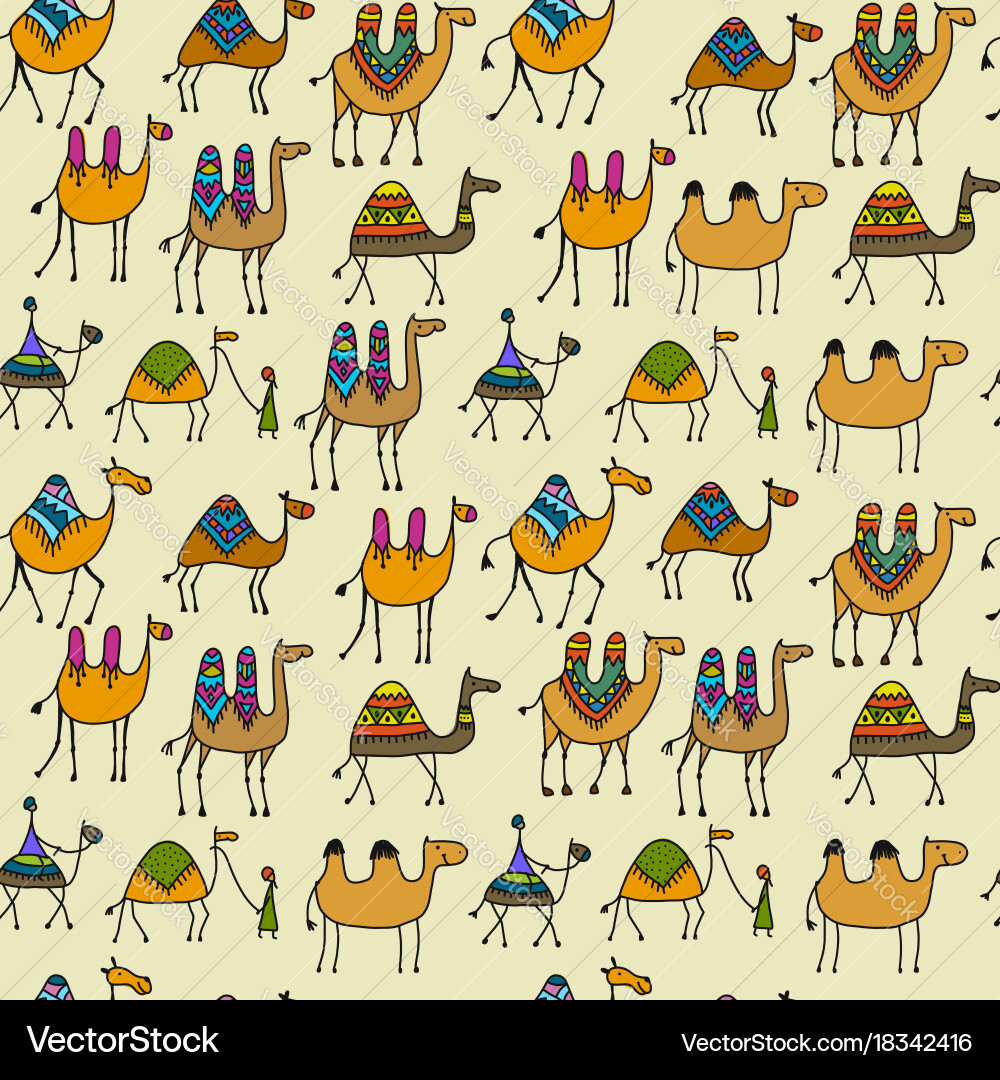 Camels caravan seamless pattern for your design Vector Image