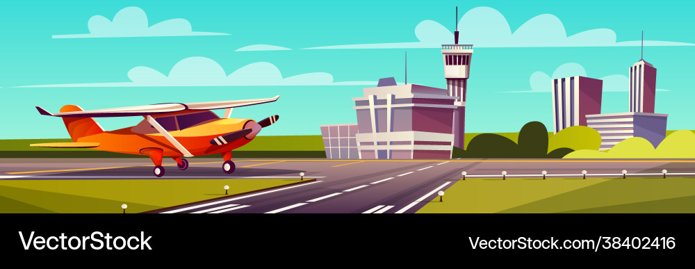 Cartoon gray airliner on runway Royalty Free Vector Image