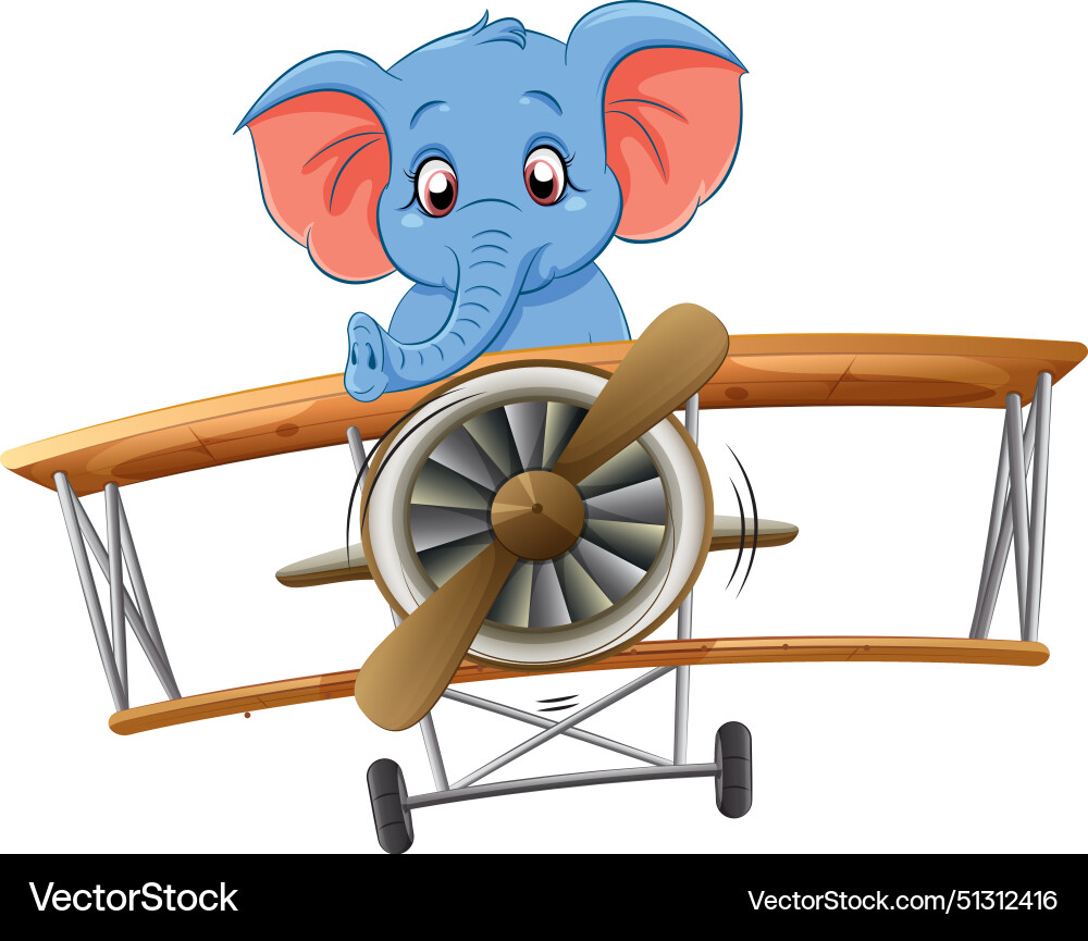 Cute elephant flying an old-fashioned airplane Vector Image