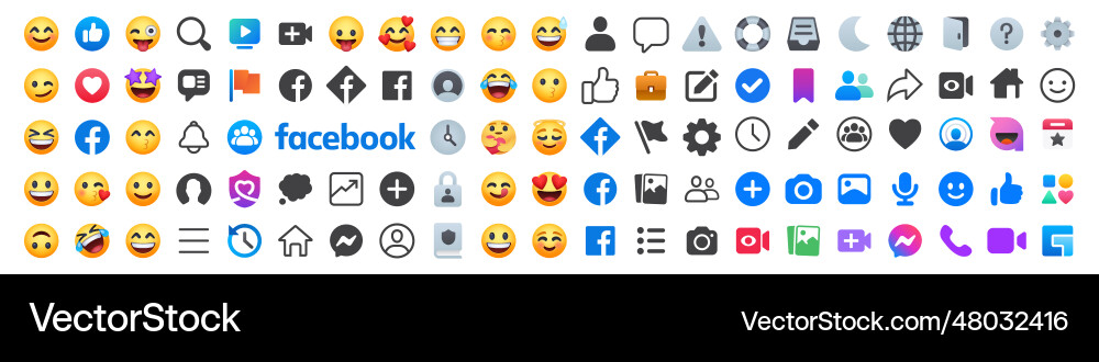 Facebook social network app interface icons Vector Image