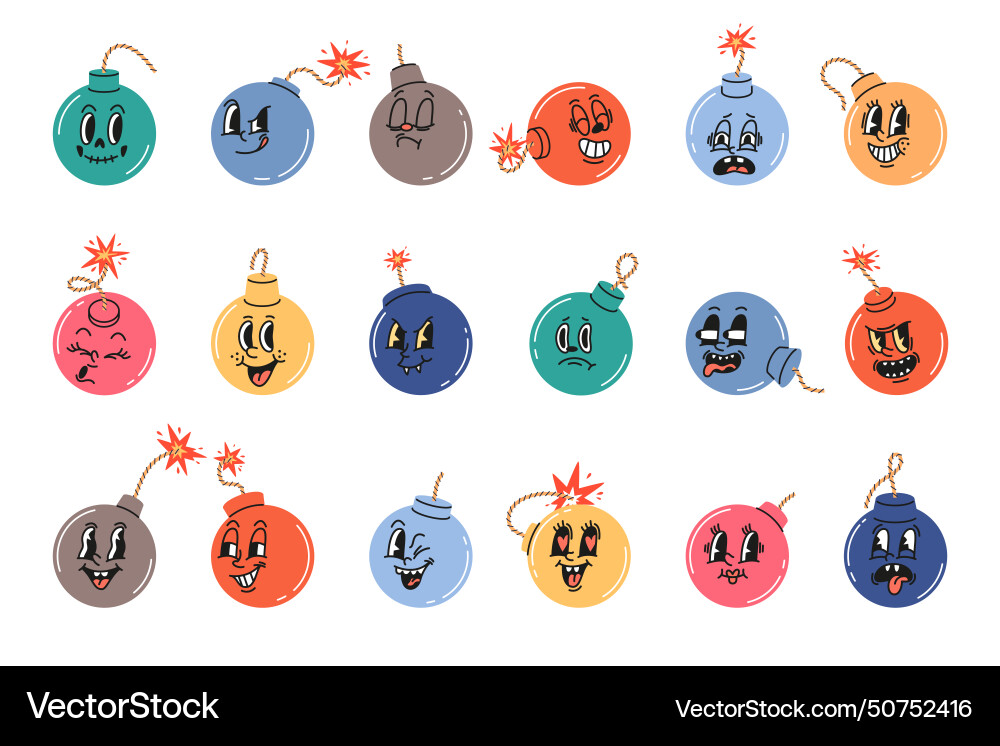 Funny bomb characters comic retro cartoons Vector Image