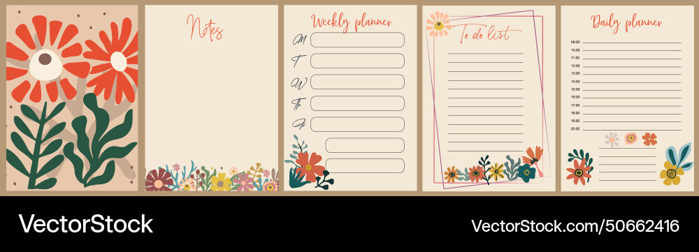 Notebook pages and cover abstract floral template Vector Image