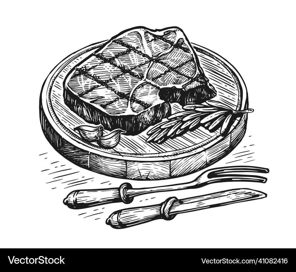 Steak sketch hand drawn meat product Royalty Free Vector
