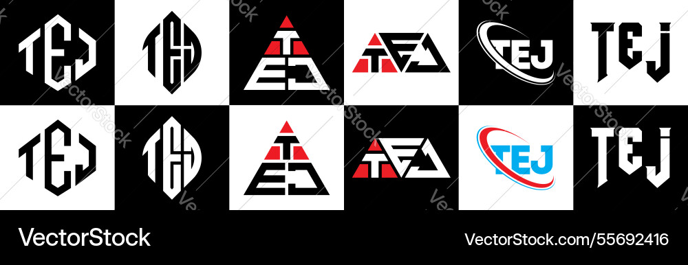 Tej letter logo design in six style polygon Vector Image