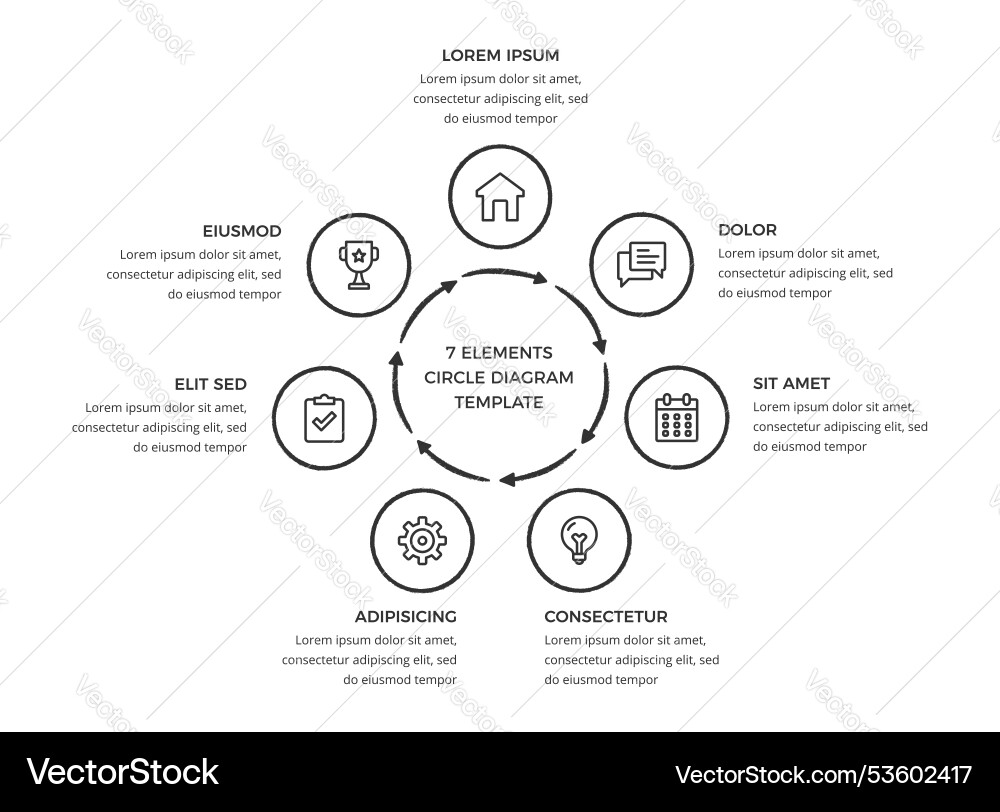 Hand drawn circle diagram - 5 elements Royalty Free Vector
