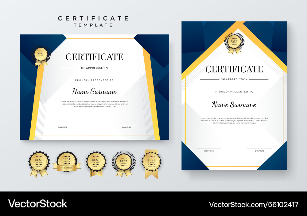 Modern geometric certificate template with award Vector Image