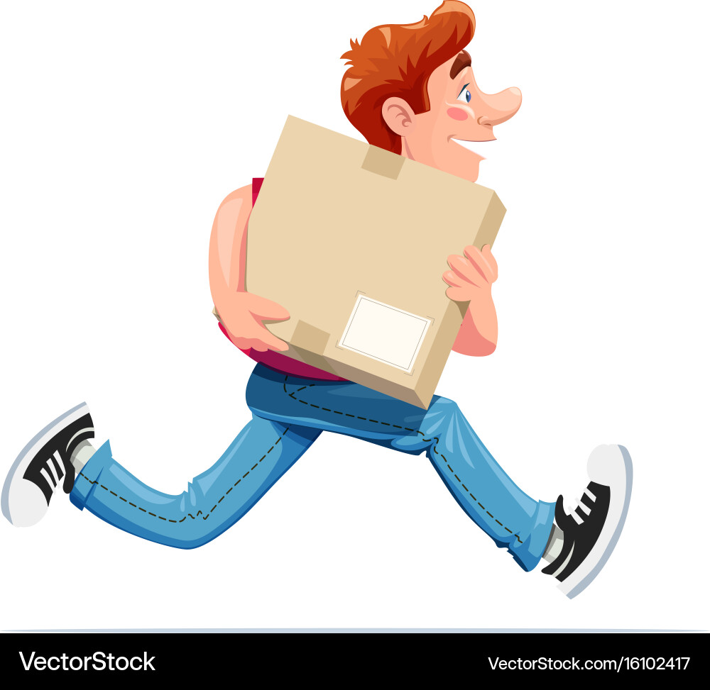 Running boy carry box Royalty Free Vector Image