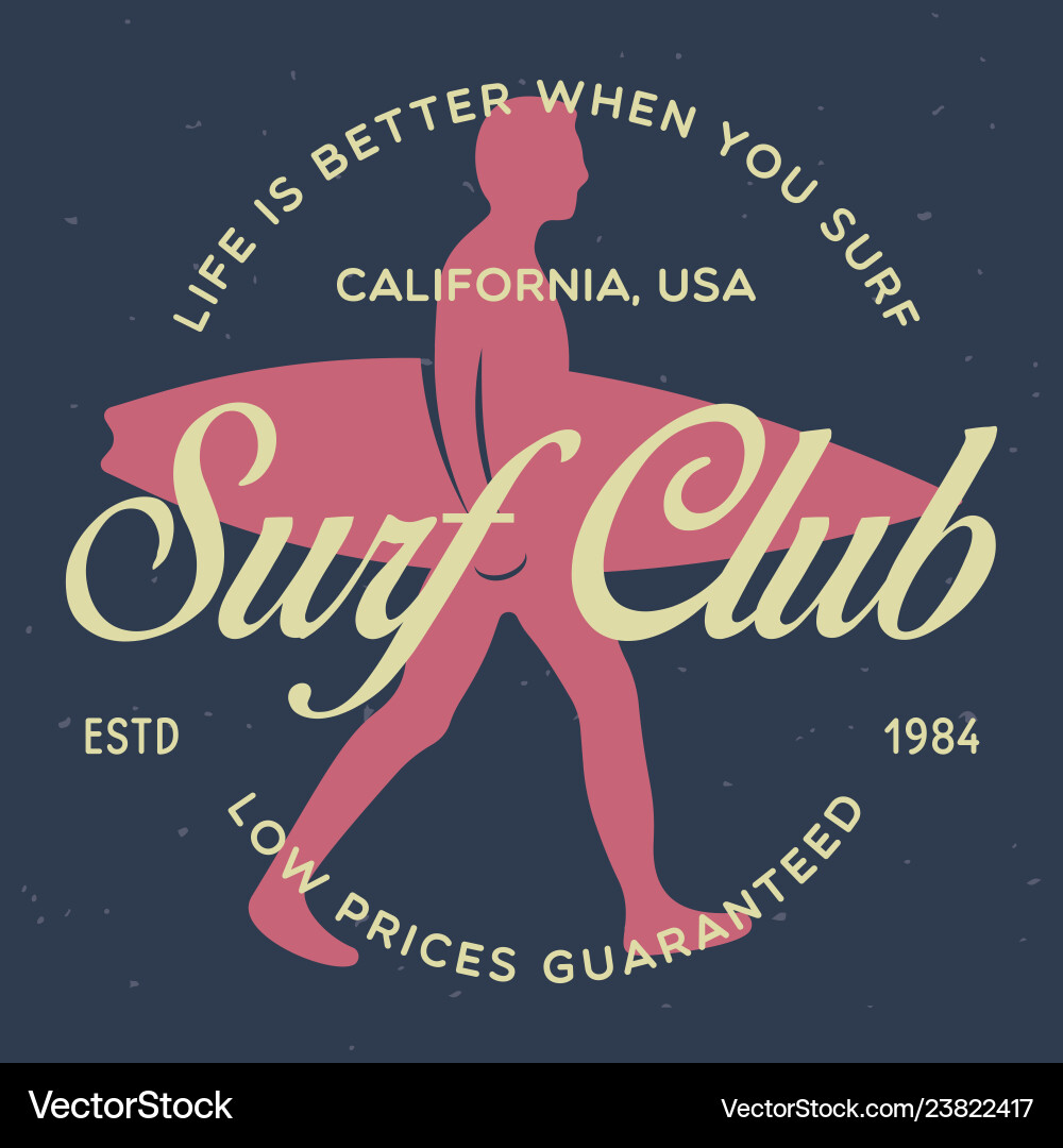 Vintage surfing emblem for web design or print Vector Image