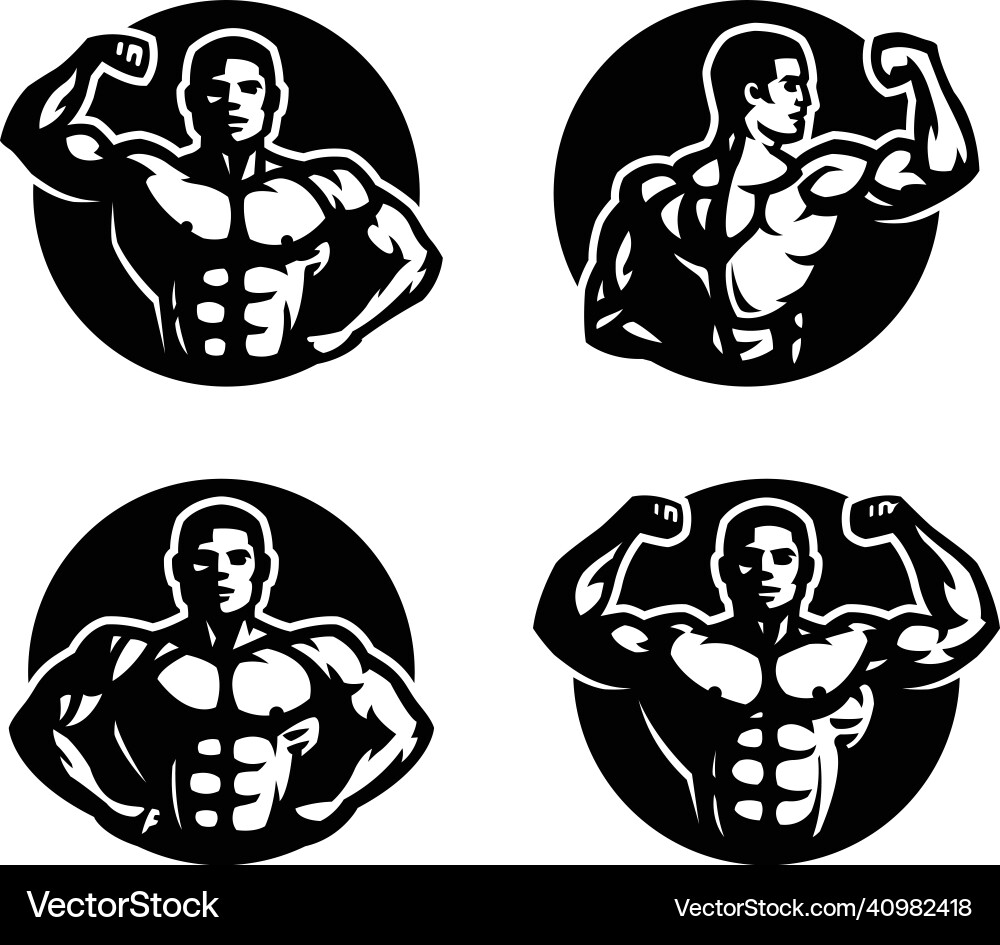 Bodybuilding black and white logos set Royalty Free Vector