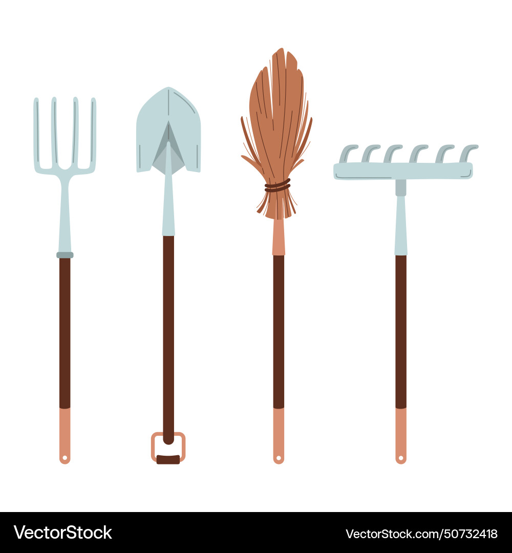 Collection of garden tools rake shovel Royalty Free Vector