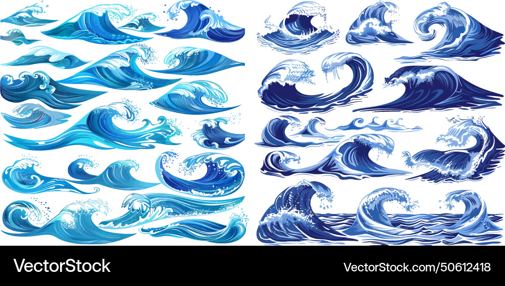 Collection of marine waves Royalty Free Vector Image