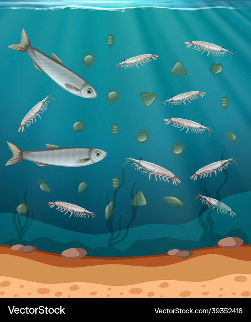 Fish and plankton in the water Royalty Free Vector Image