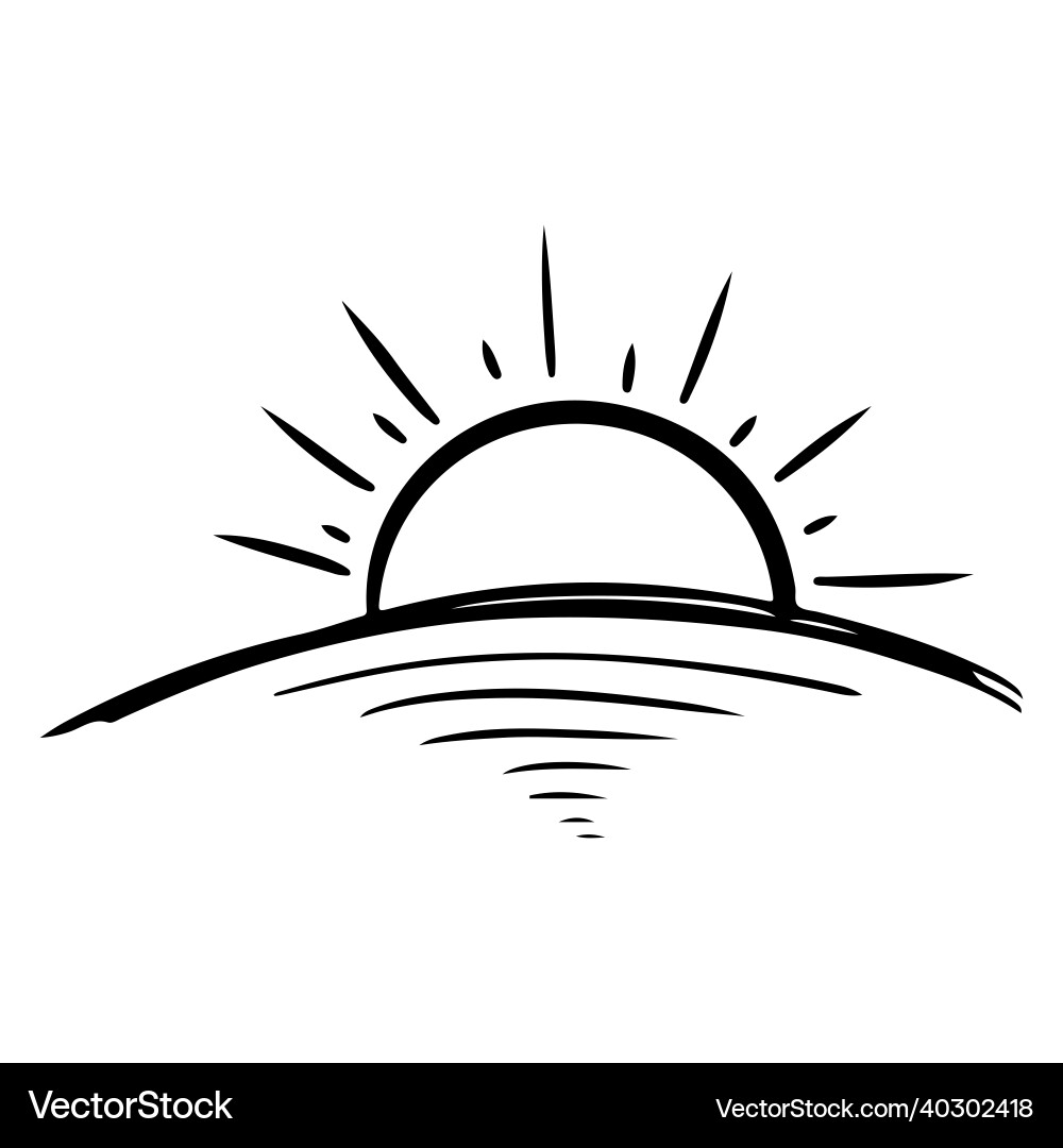 Hand drawn sunset in doodle style design Vector Image