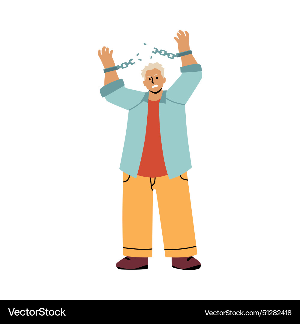 Man breaks the hands chain flat cartoon Royalty Free Vector