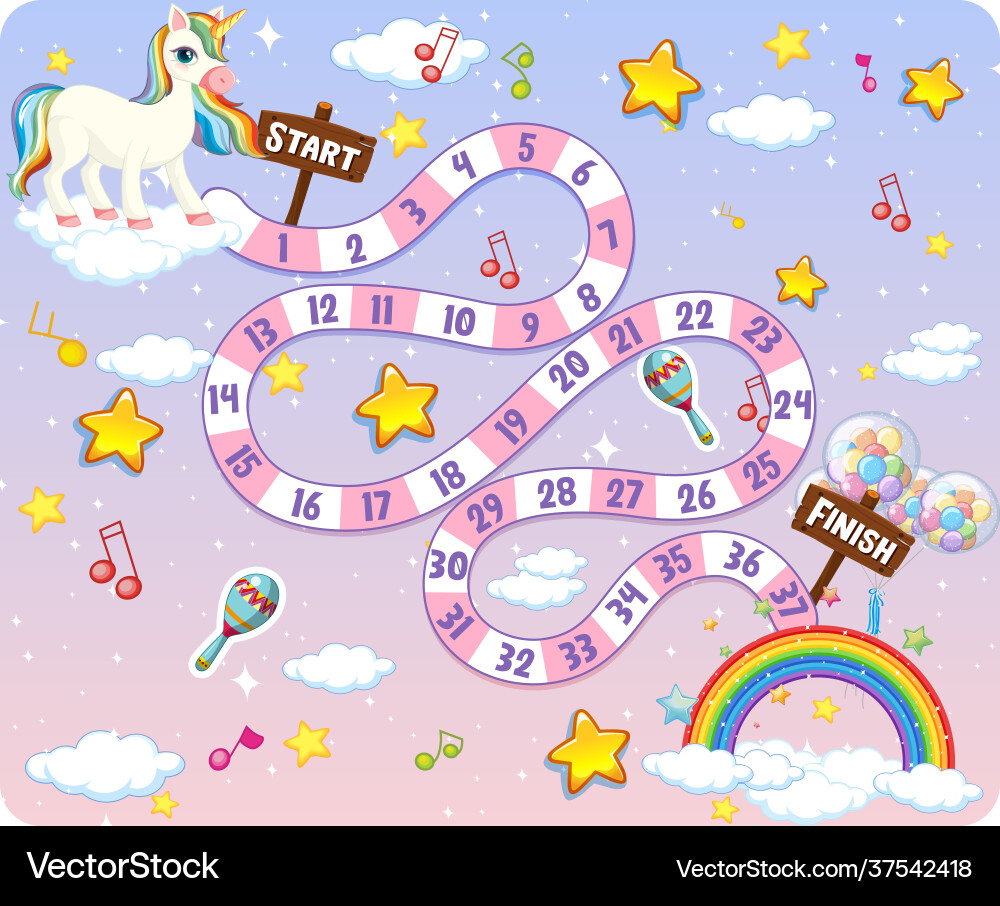 Path board game unicorn theme Royalty Free Vector Image