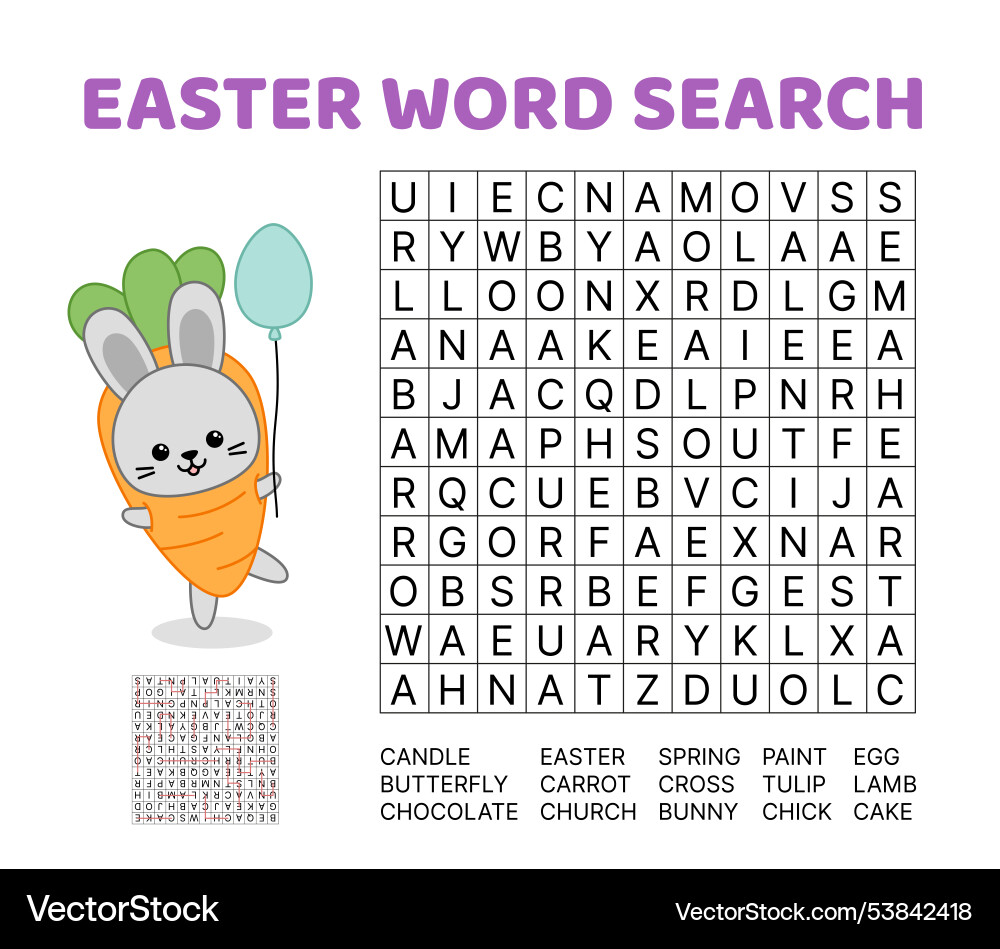 Word search game puzzle for kids easter rabbit Vector Image