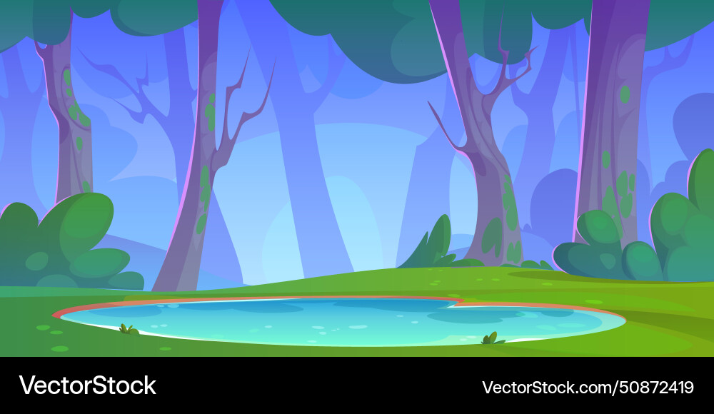 Cartoon summer forest landscape with lake Vector Image