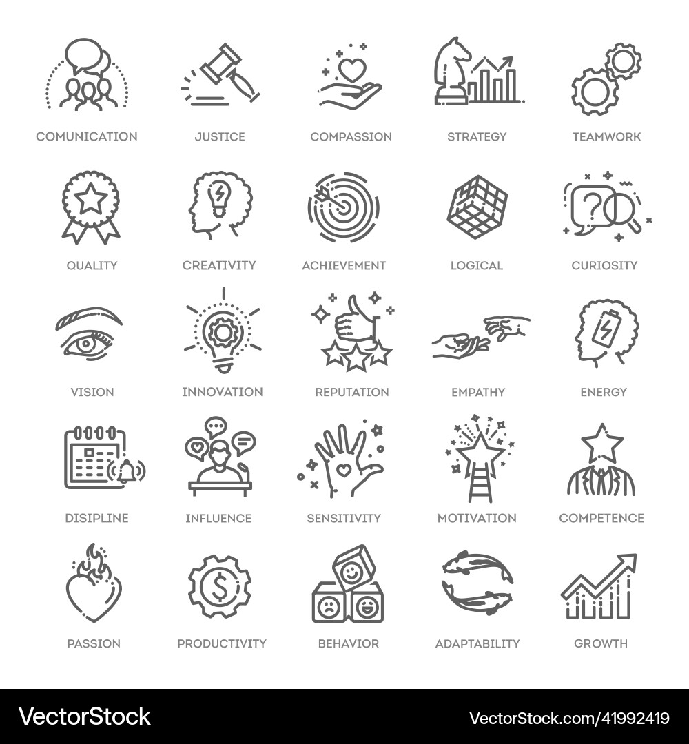 Core values line icons outline symbols Royalty Free Vector