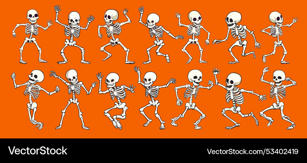 Dancing skeletons cute bones character funny Vector Image