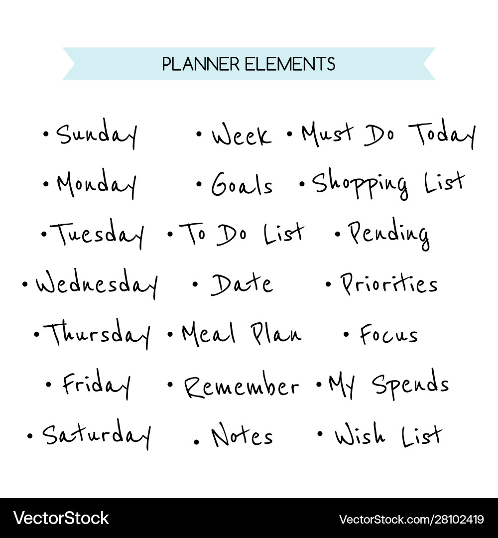 Days week and other names for a daily Royalty Free Vector