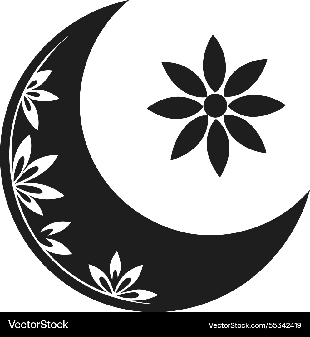 Decorative crescent moon with floral patterns Vector Image