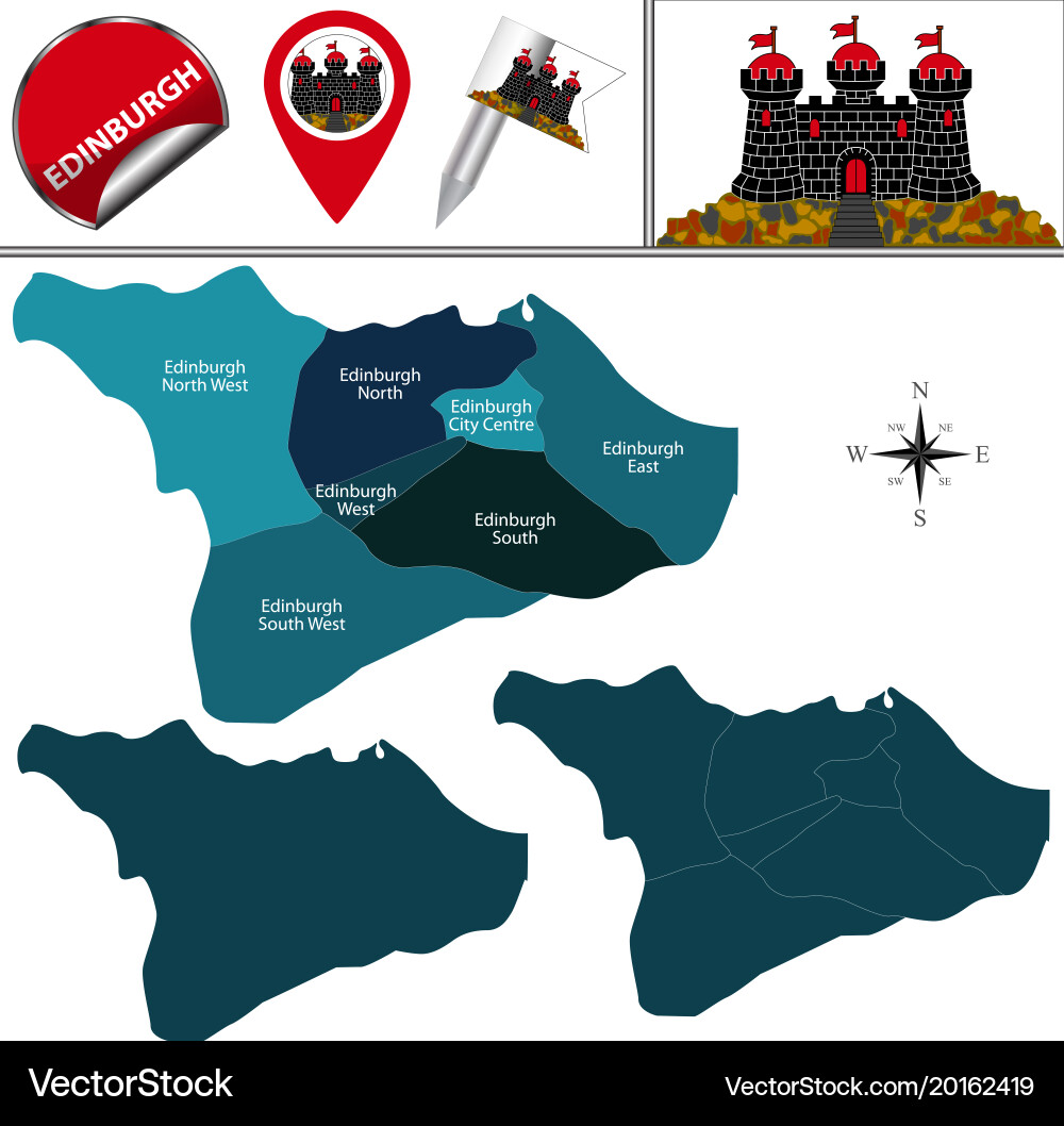 Edinburgh City Map with Neighborhoods Royalty Free Vector