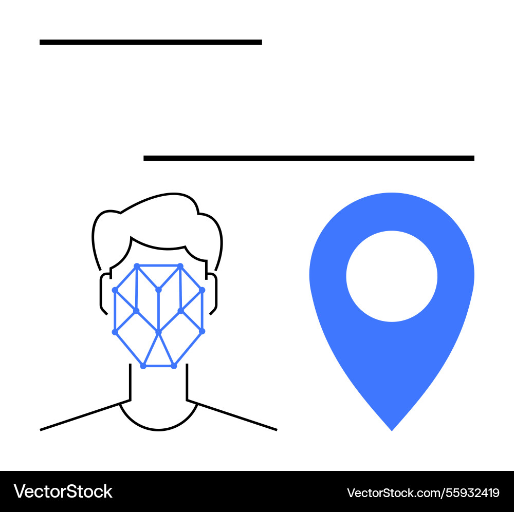 Facial recognition with geolocation concept Vector Image